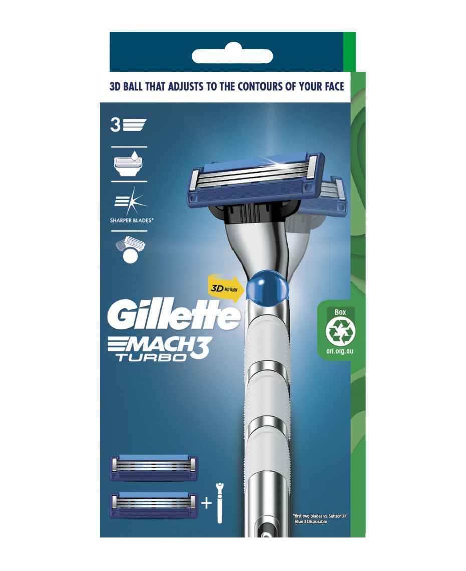 Gillette | Mach3 Turbo 3D Razor with Blades Refill 2 Pack | Shaver Shop