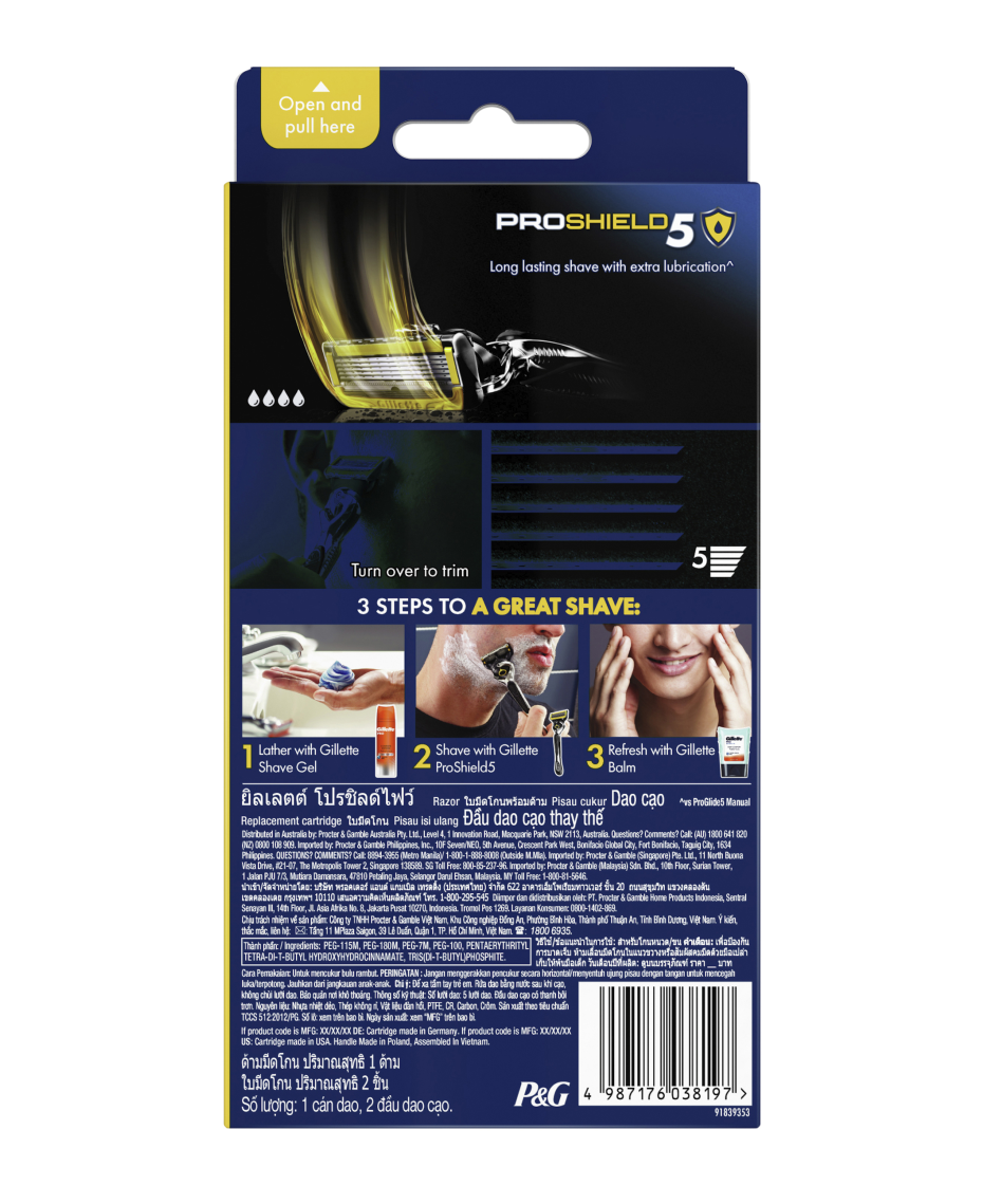 Gillette | Fusion5 Proshield Flexball Razor with Blades Refill 2 Pack ...