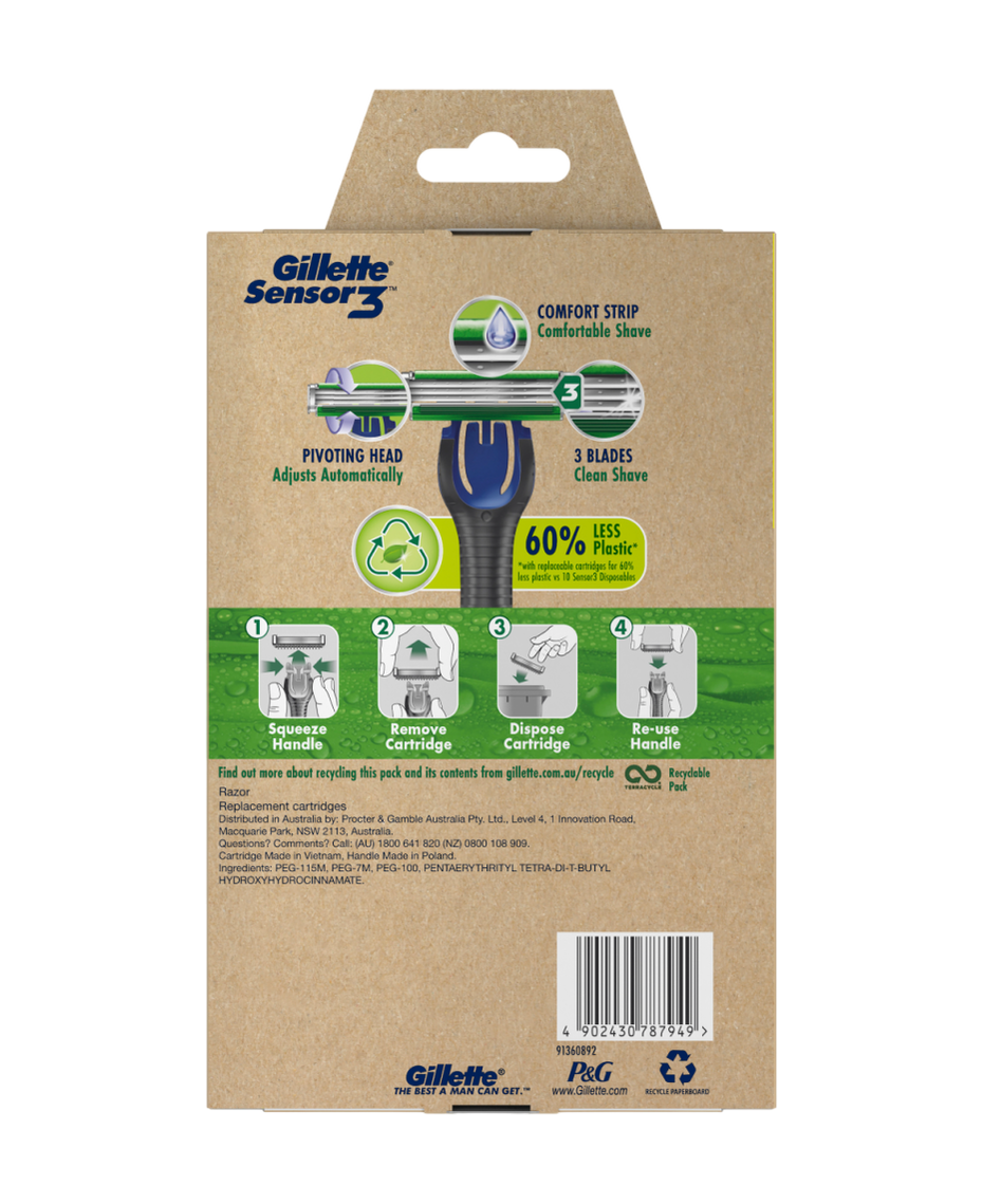 Gillette | Sensor 3 Razor with Blades Refill 10 Pack | Shaver Shop