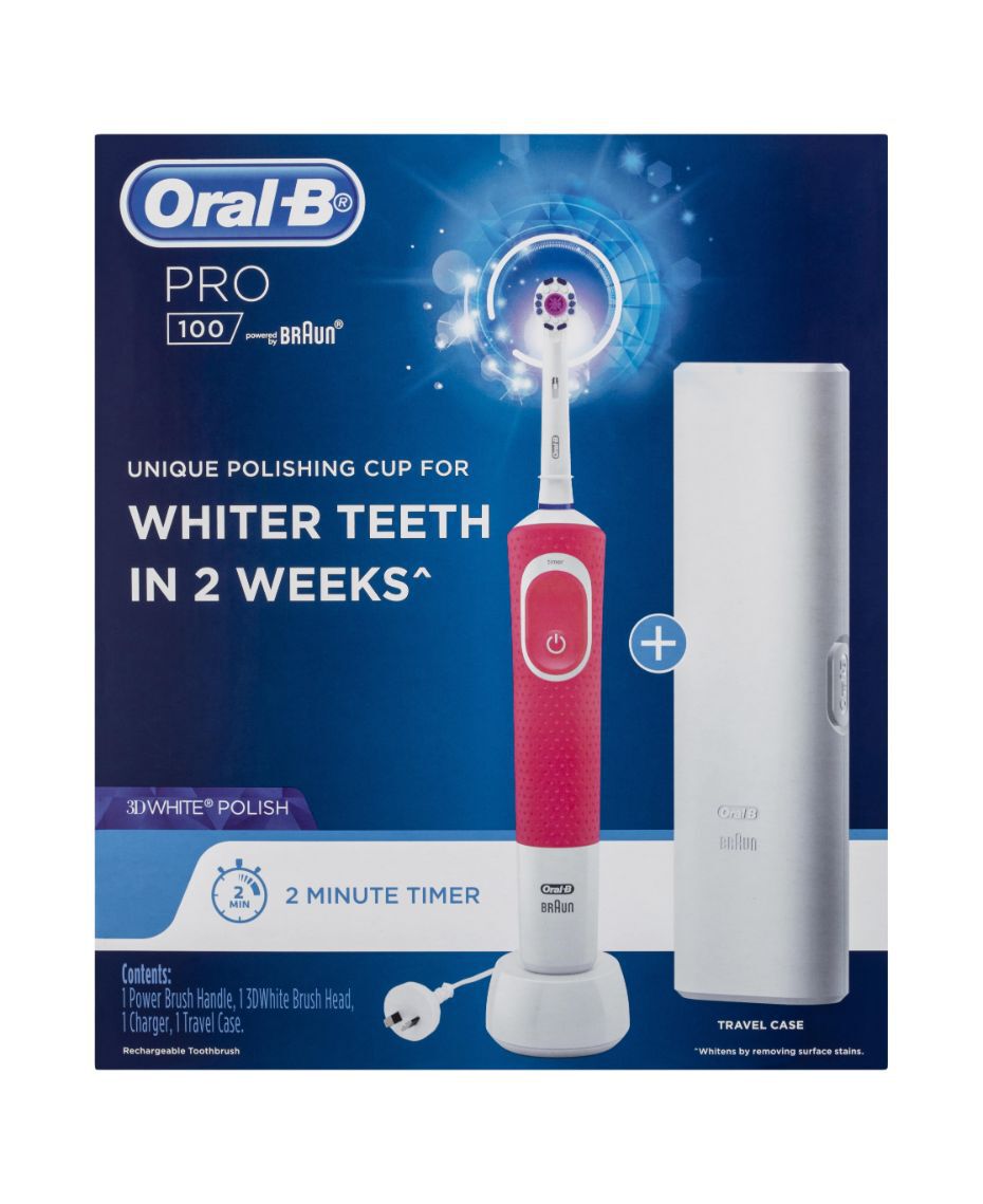 Oral-B | Pro 100 3D White Polish Electric Toothbrush - Pink | Shaver Shop